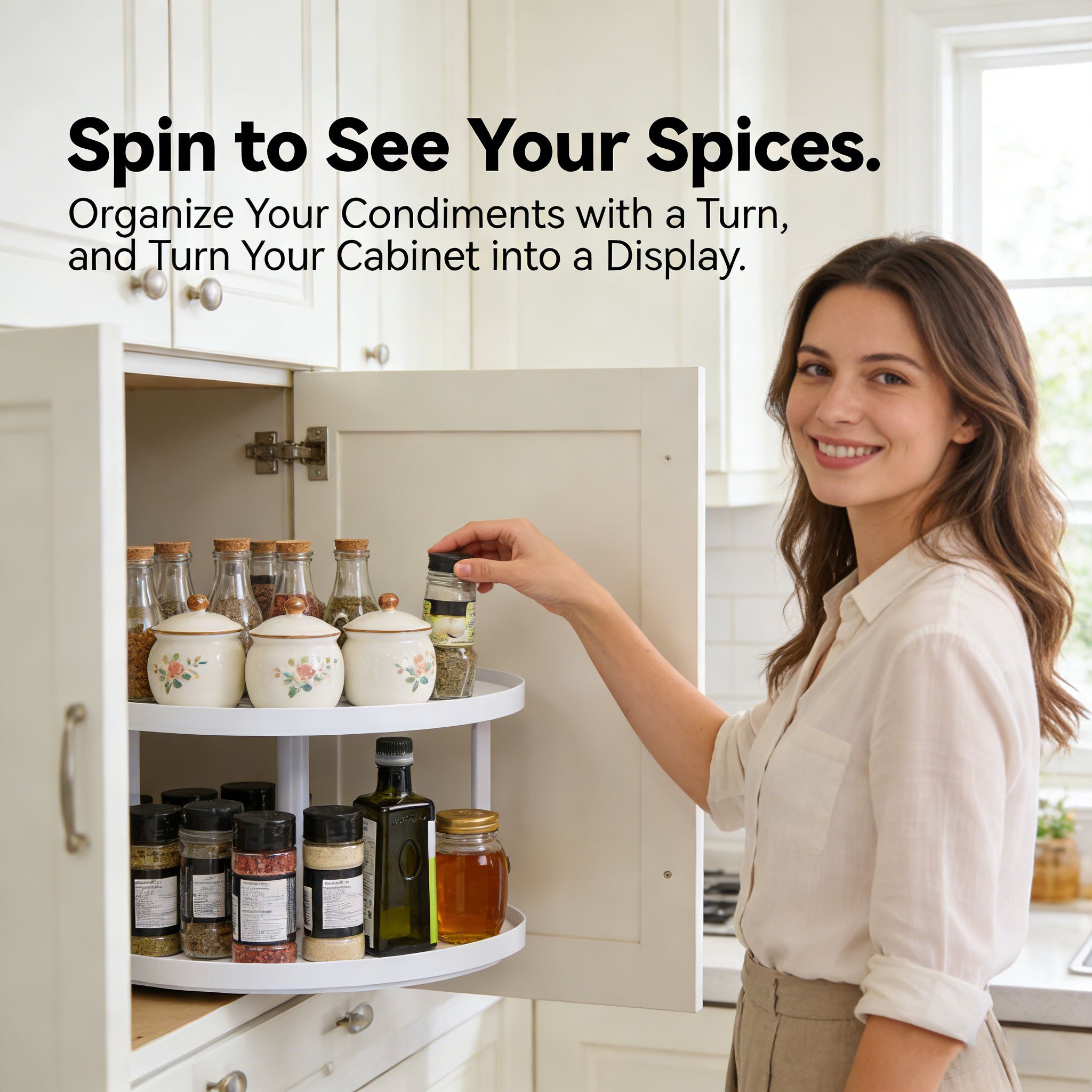 🔄 Dual Spin Lazy Susan Organizer – Space-Saving, Adjustable & Easy Access 🧂