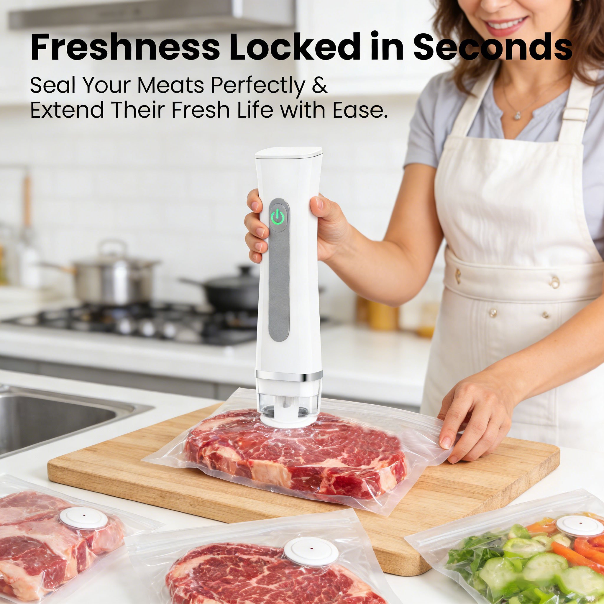 🥩 Portable Handheld Vacuum Sealer with 30 Reusable Bags – Powerful ...